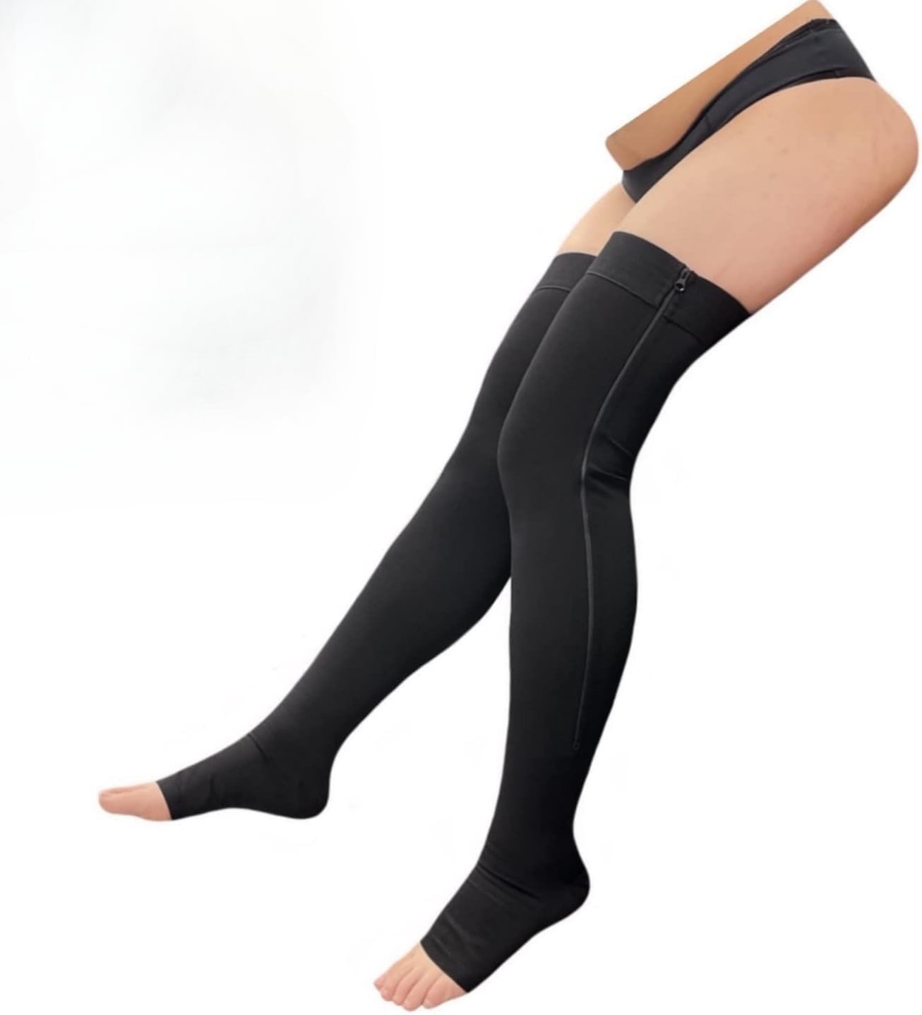 20-30 Mmhg Graduated Compression Thigh High Zipper Stockings with Open ...