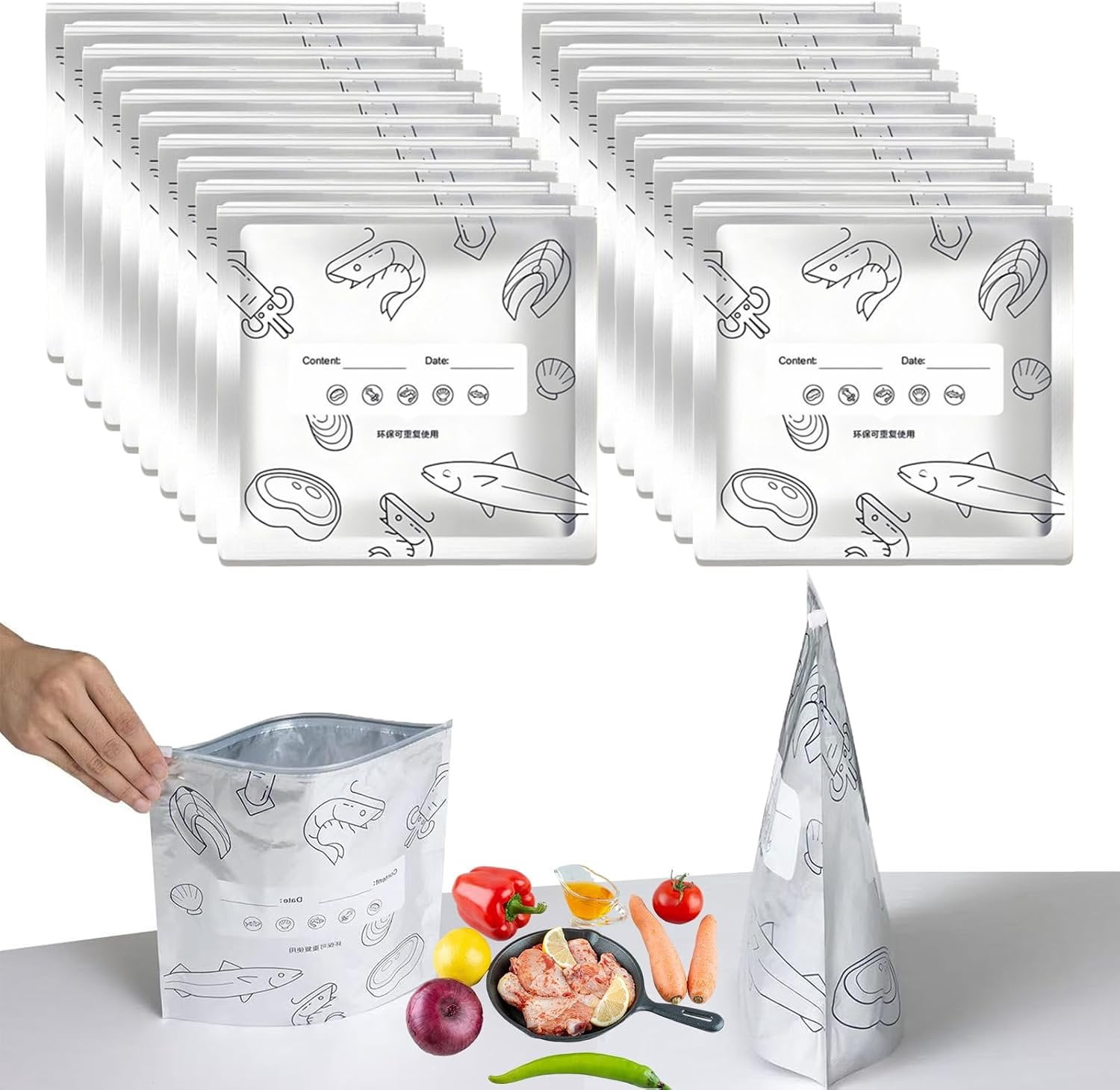 20/30PCS Foil Sealable Storage Freezer Bags With Label and Zip Lock ...