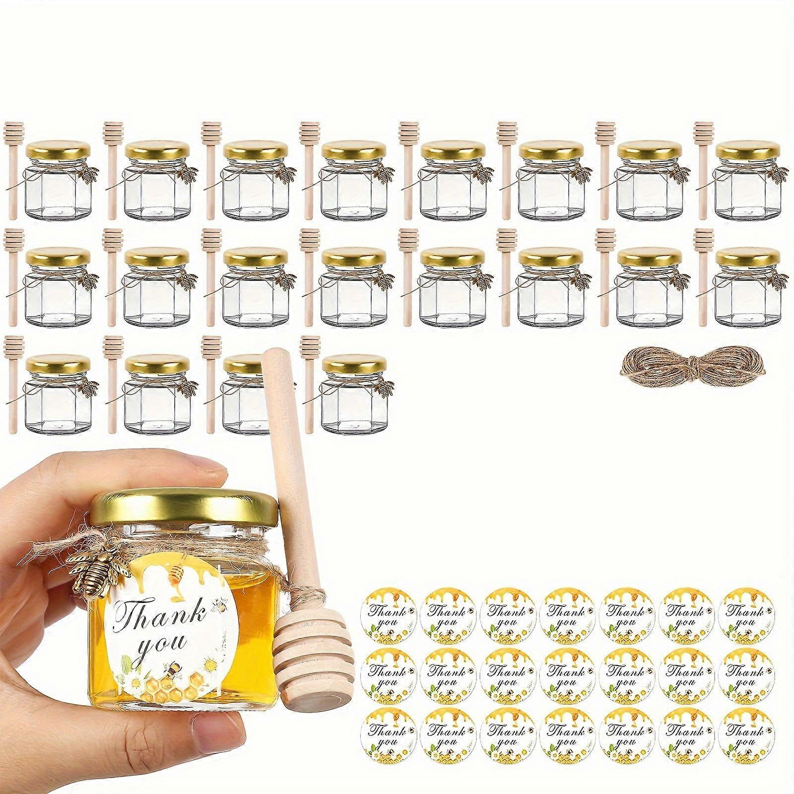 20/30PCS Mini Hexagonal Glass Honey Jars with Gold Lids & Bee Charms - Adorable Party Favors for ...