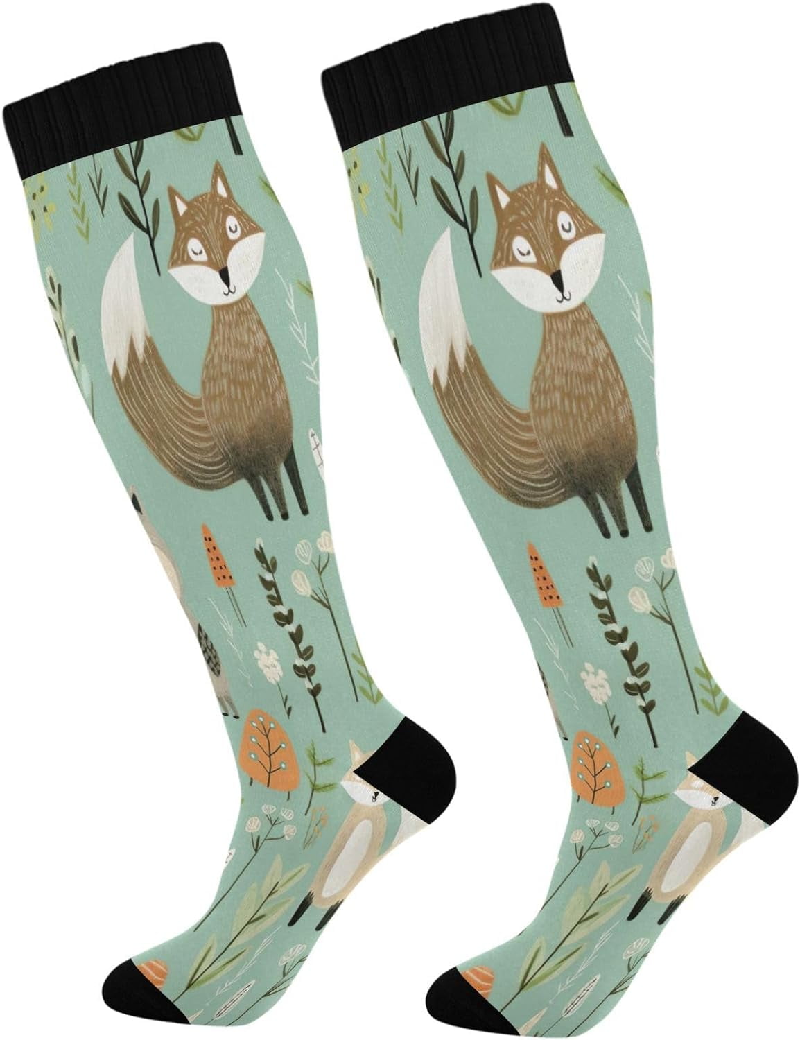 20-30mmHg Compression Socks for Men & Women Circulation Cute Fox Animal ...