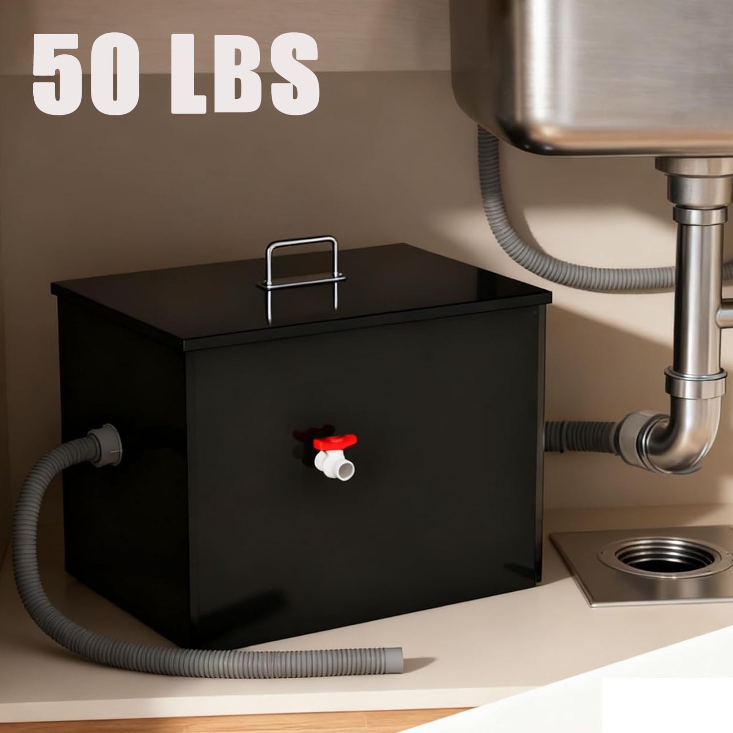 20.32 GPM Grease Trap Commercial, 50 Lbs Under Sink Grease Trap, Carbon ...