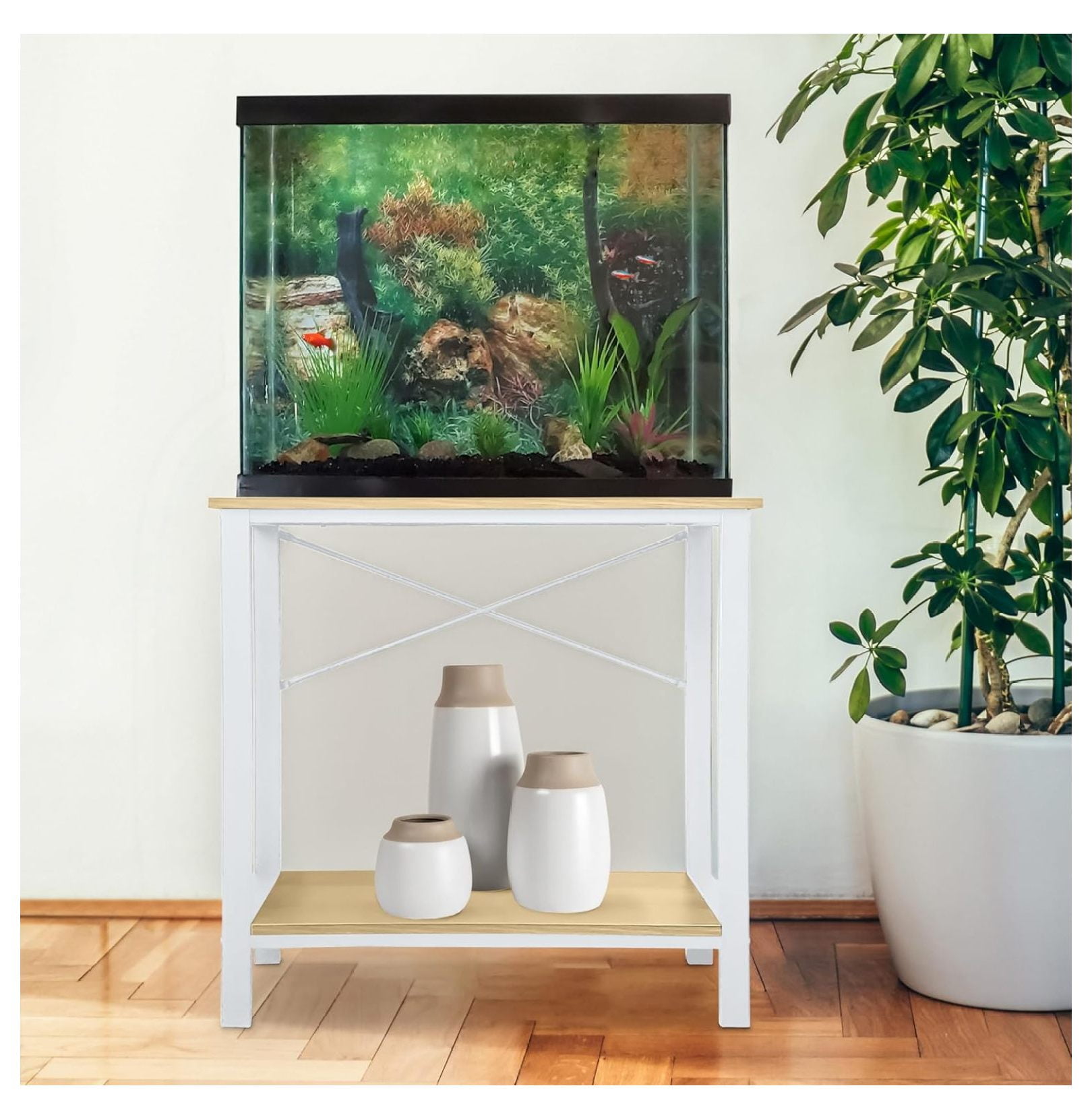 20/37 Gallon Aquarium Stand - White Metal Pine Top - Walmart.com