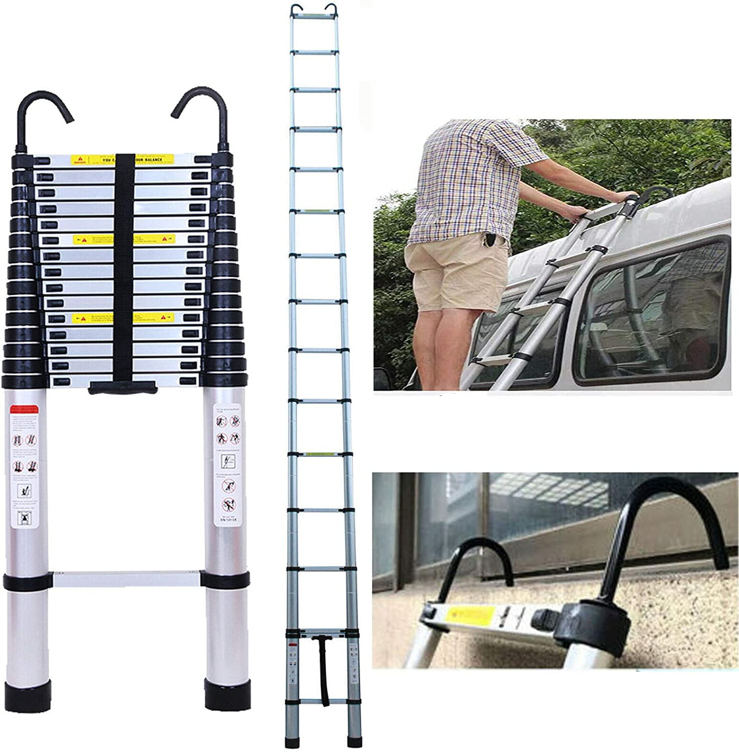 20.3Ft 6.2m Telescoping Ladder Extension Ladders with Detachable Safety ...