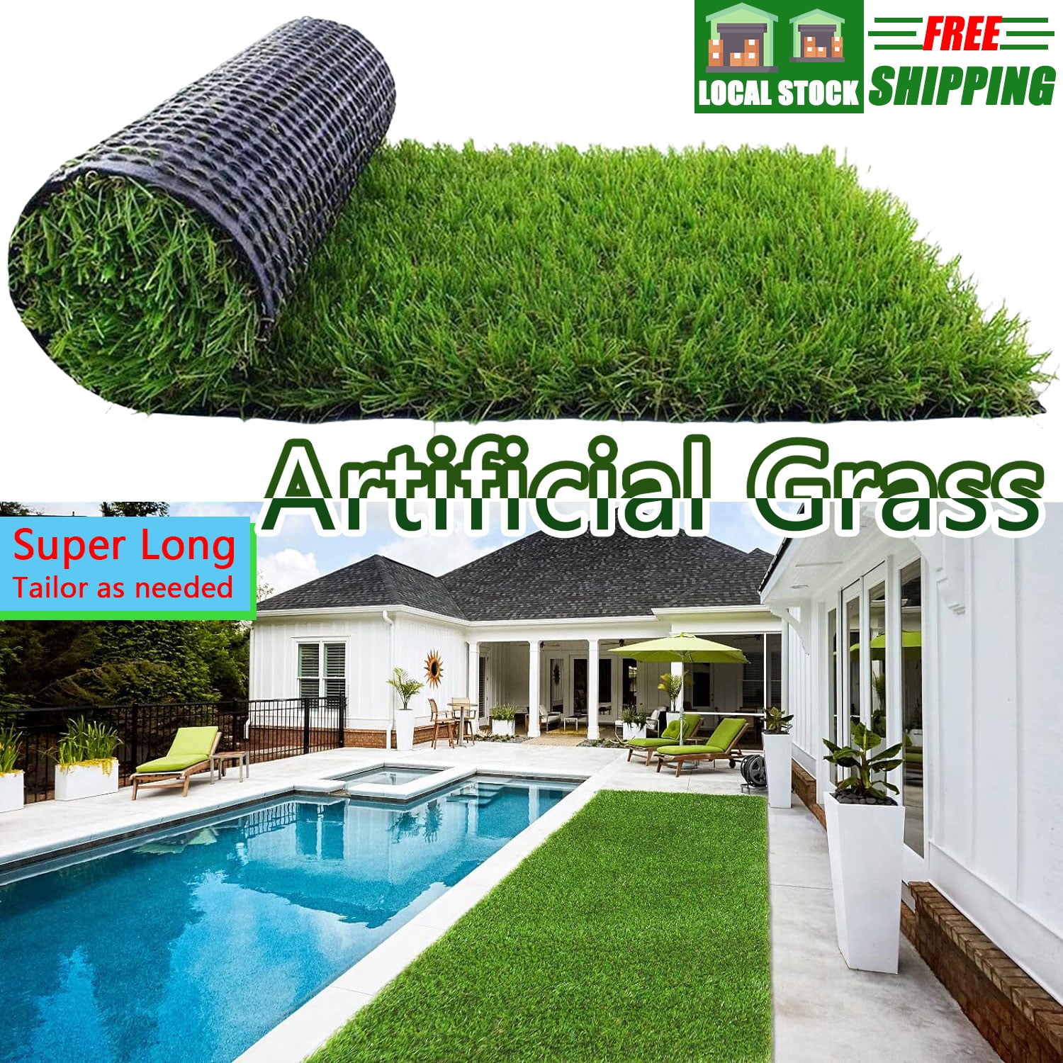 20*3Ft Super Long Artificial Grass, Green Turf Lawn, Free Tailored Mat ...