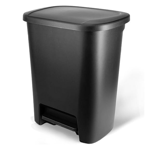 20.4-Gallon Step-On Plastic Large-Capacity Kitchen Trash Can (Black ...