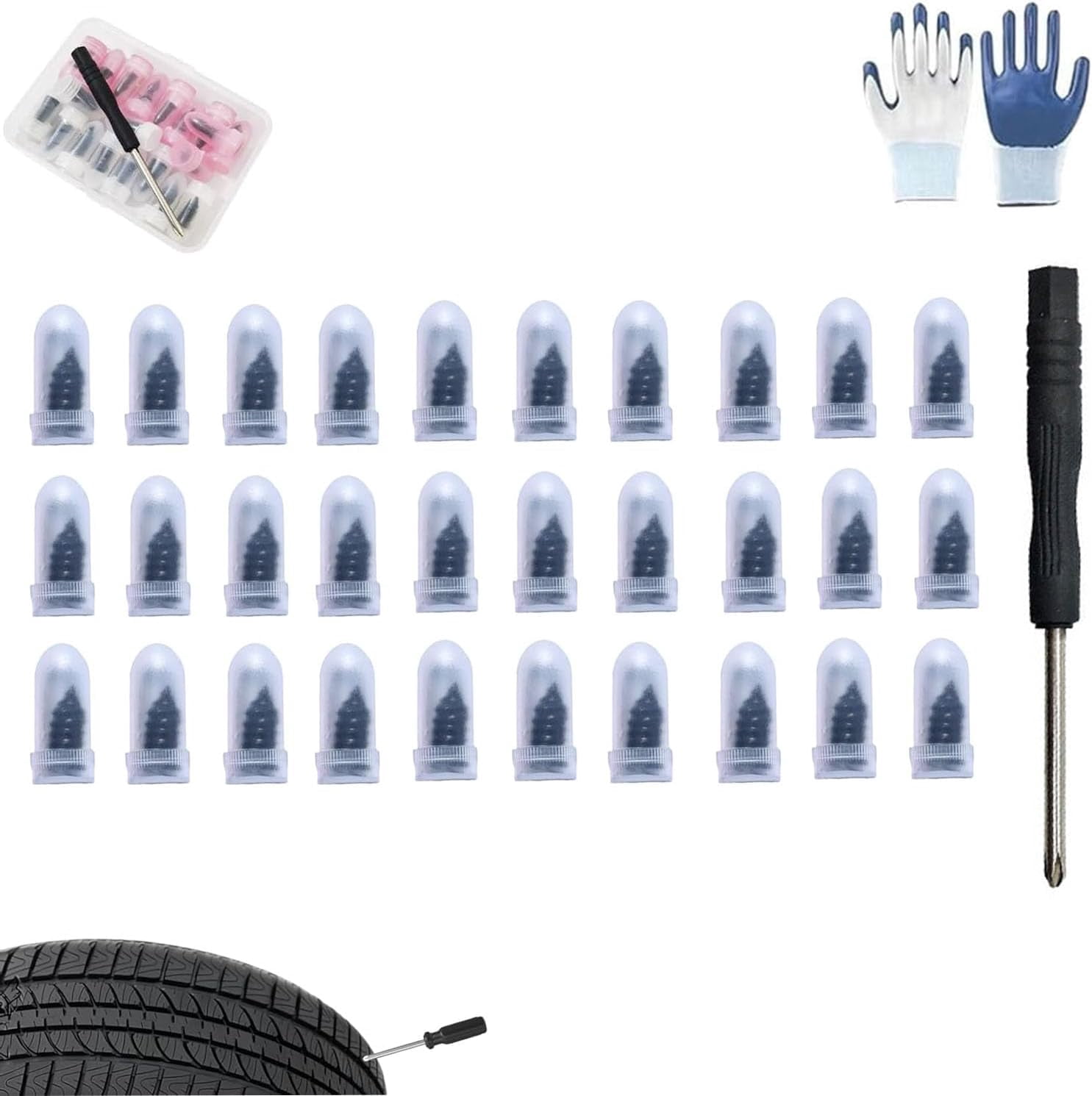 20/40/60PCS Screw in Tire Repair Kit with Plugs, Portable Professional ...