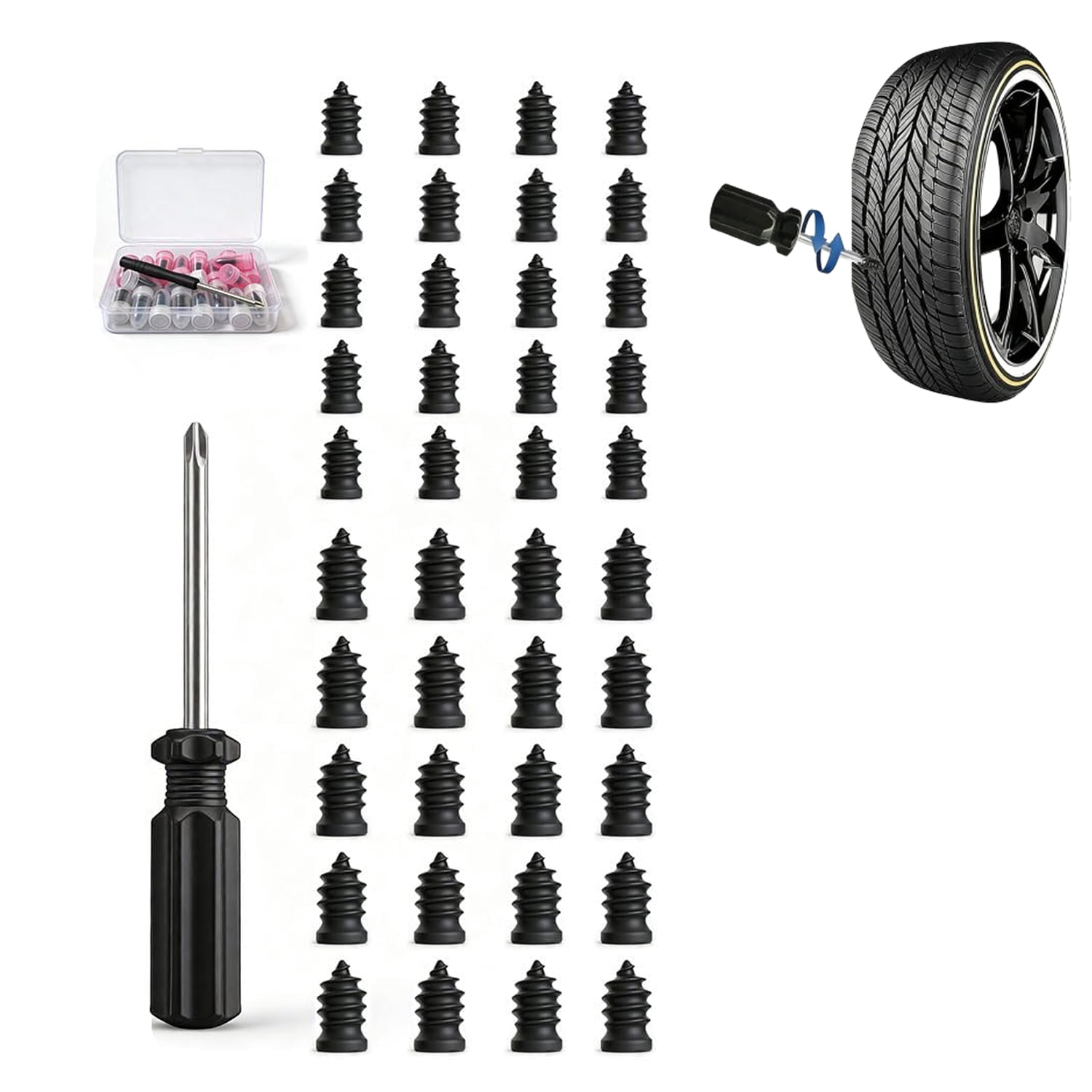 20/40/60Pcs Vacuum Tire Repair Rubber Nail Kit,New Vacuum Tires Repair ...