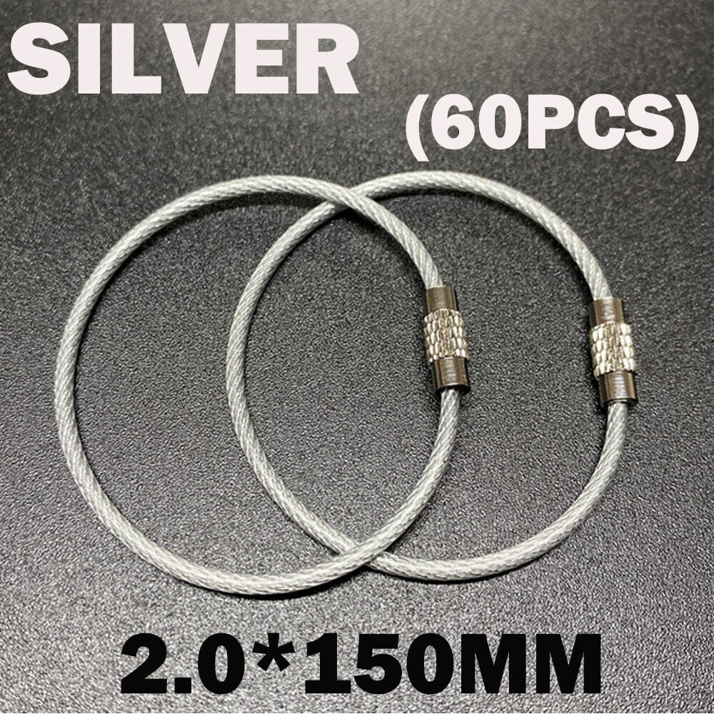 20/40/60x Heavy Duty Keyring Screw Locking Wire Key Keychain Stainless ...