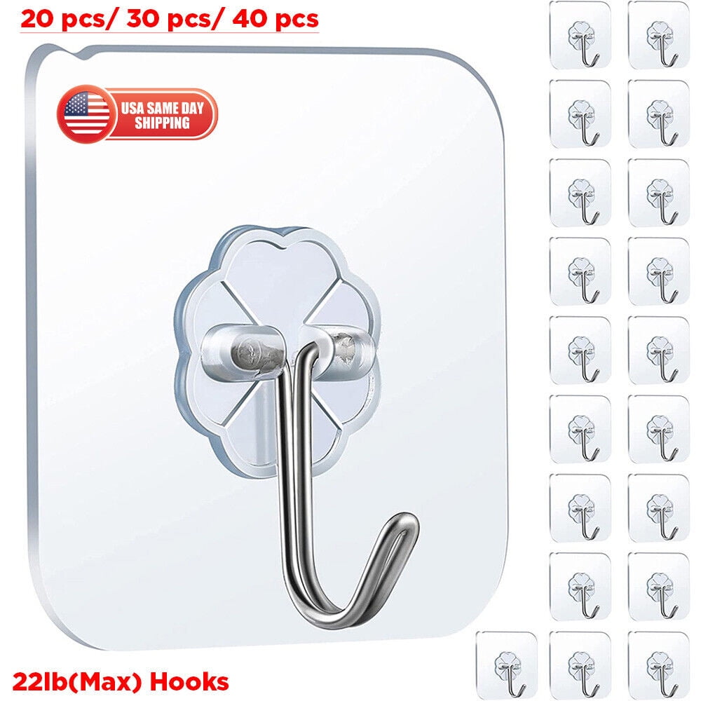 20-40Pcs Adhesive Square Hook Large Heavy Duty Wall Mount Hanger ...