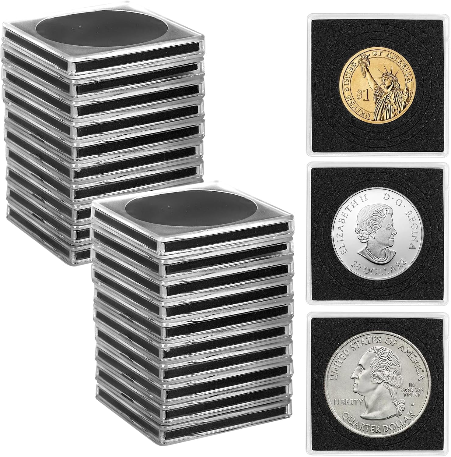 20-40mm Acrylic Coin Collection Cases with Sponges, Adjustable Coin ...