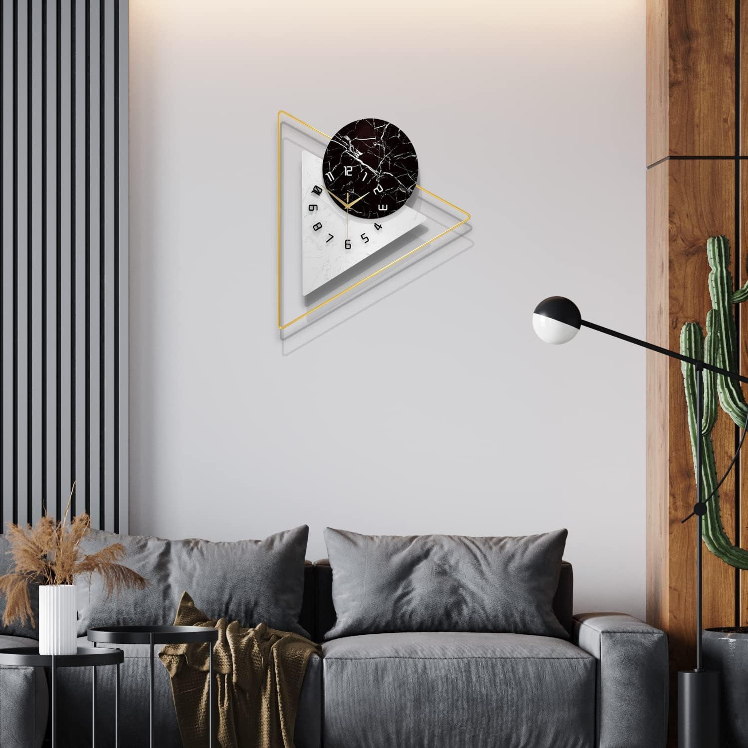 20.47 Inch Quartz Analog Battery Powered Modern Triangular Silent Clock ...