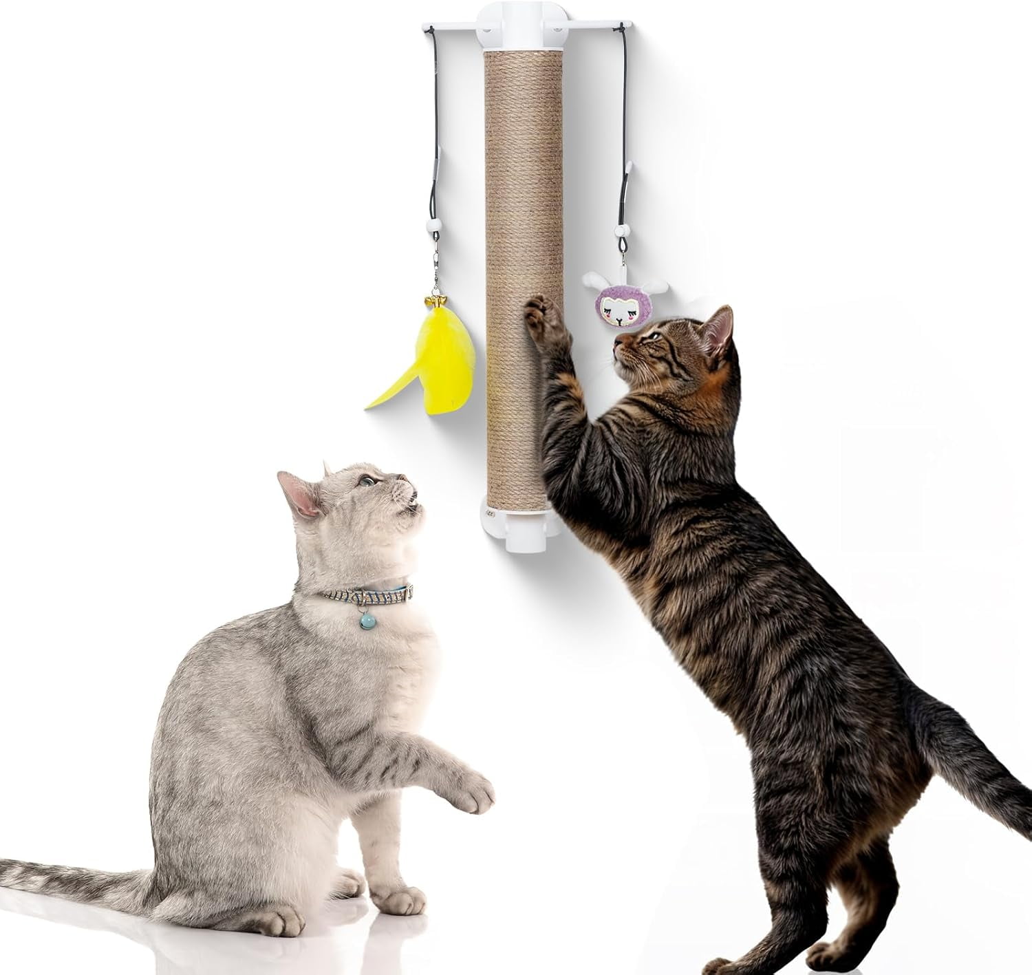 20.5” Cat Scratching Post Wall Mounted, Cat for Wall with Hanging Toys ...