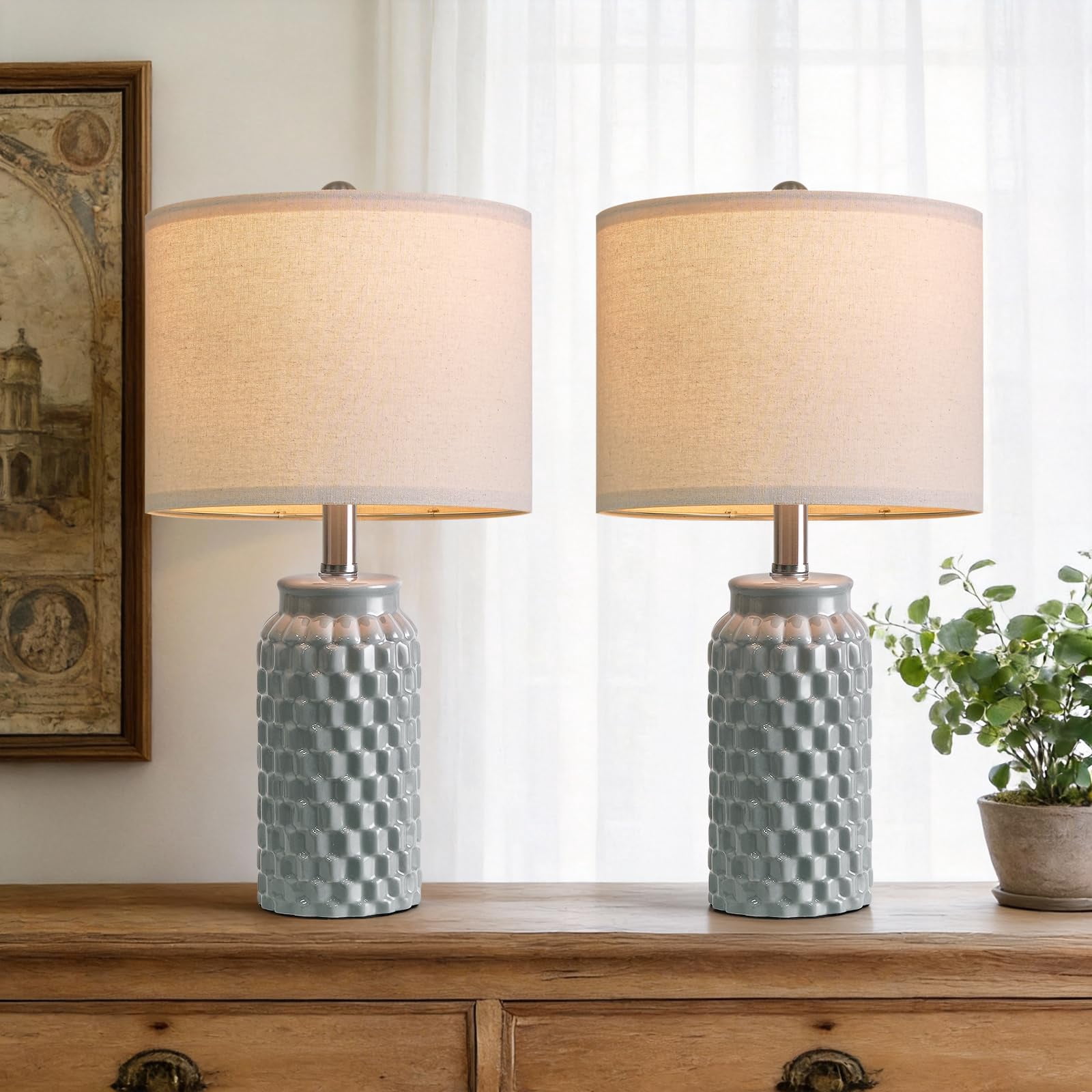 20.5" Ceramic Table Lamps Set Of 2 Modern Farmhouse Boho Bedside For ...