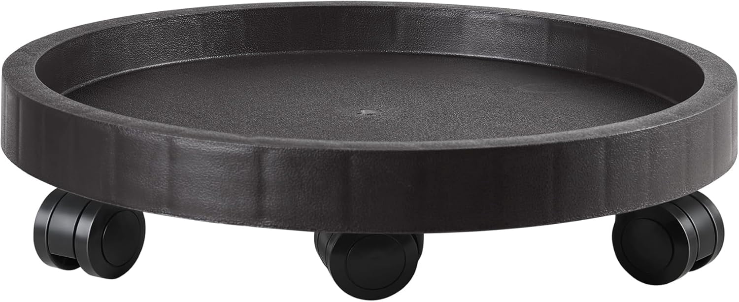 20.5 Inch Brown Rolling Planter Caddy with Wheels, Heavy-Duty Round ...
