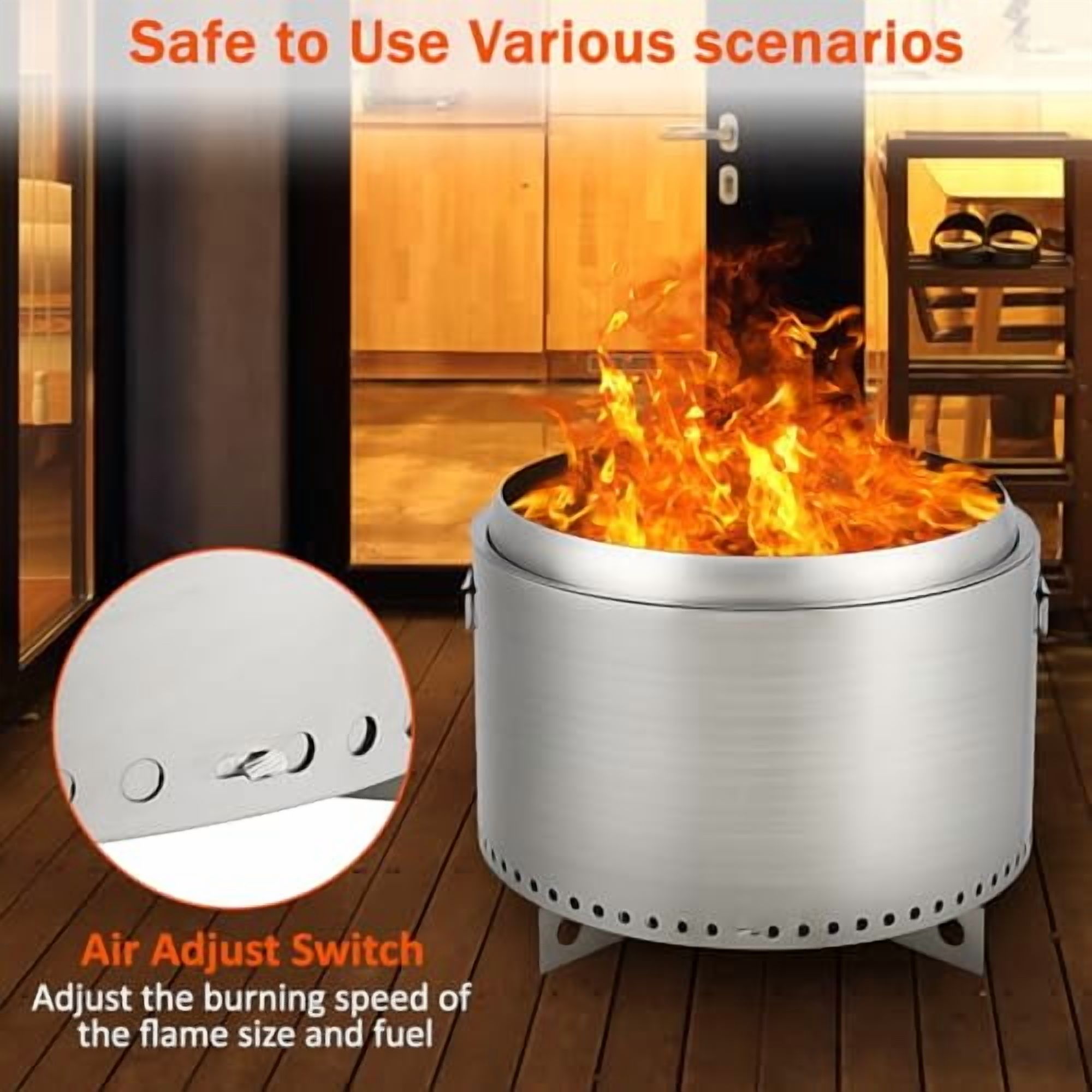 20.5 Inch Smokeless Fire Pit with Air Switch, Portable Outdoor ...
