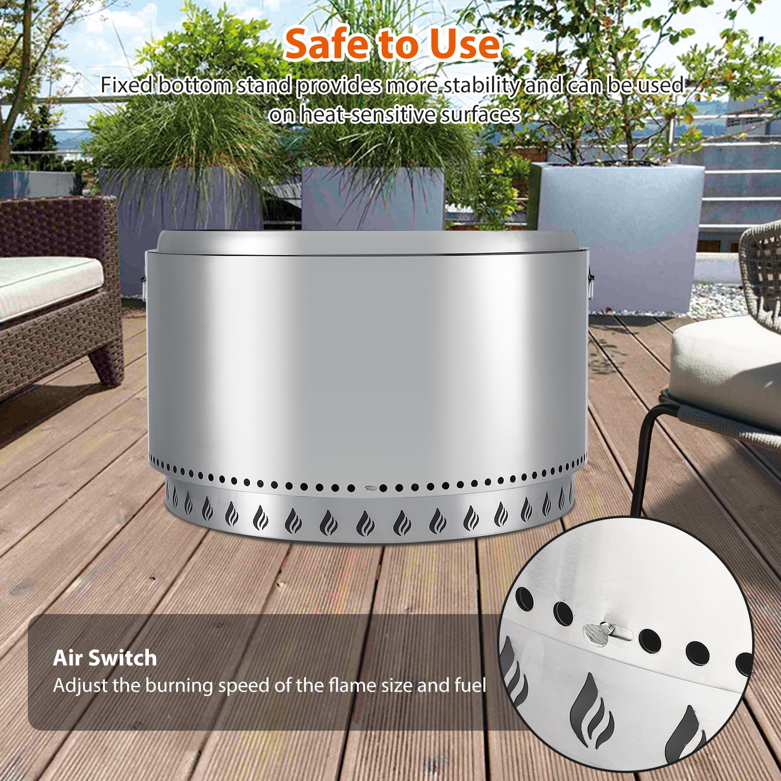 20.5 Inch Smokeless Fire Pit with Removable Ash Pan and Stand,Portable ...