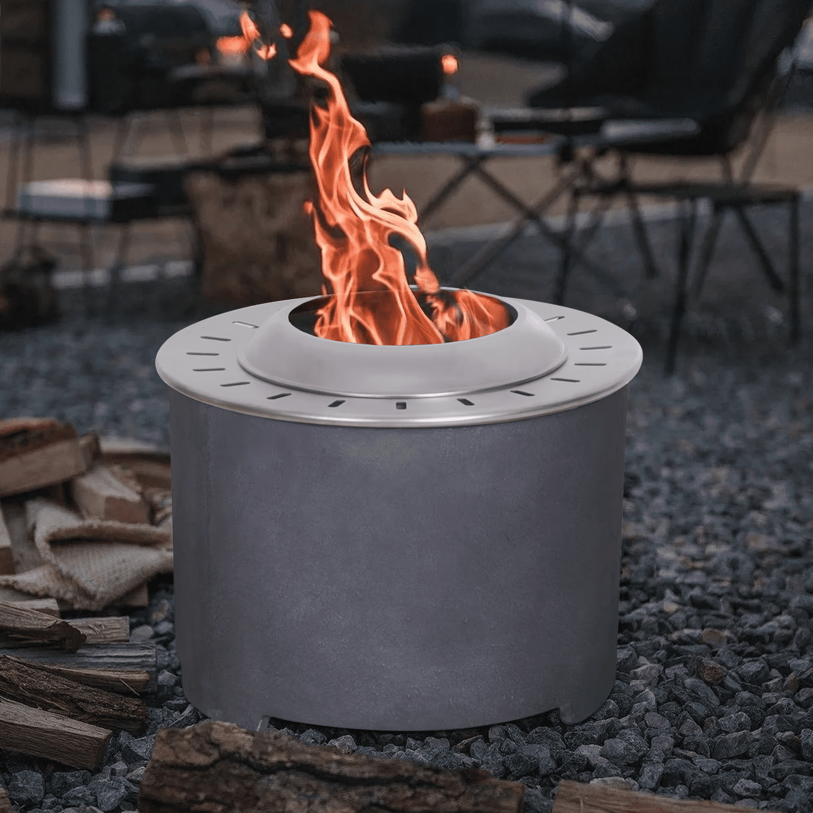 20.5 Inch x 15 Inch Dark Grey Faux Concrete Texture Smokeless Firepit ...