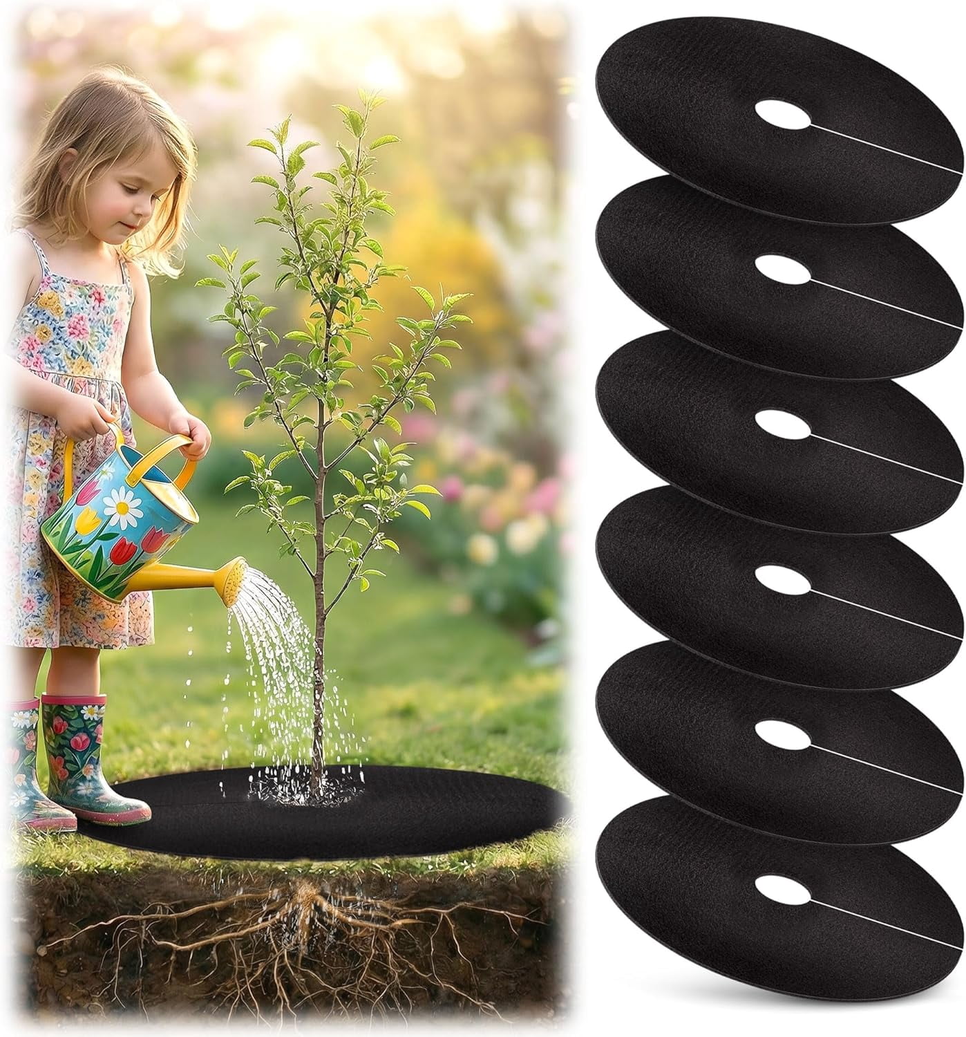 20.5" Non-Woven Tree Mulch Ring 6 Pack, Weed Barrier Mat,Degradable ...