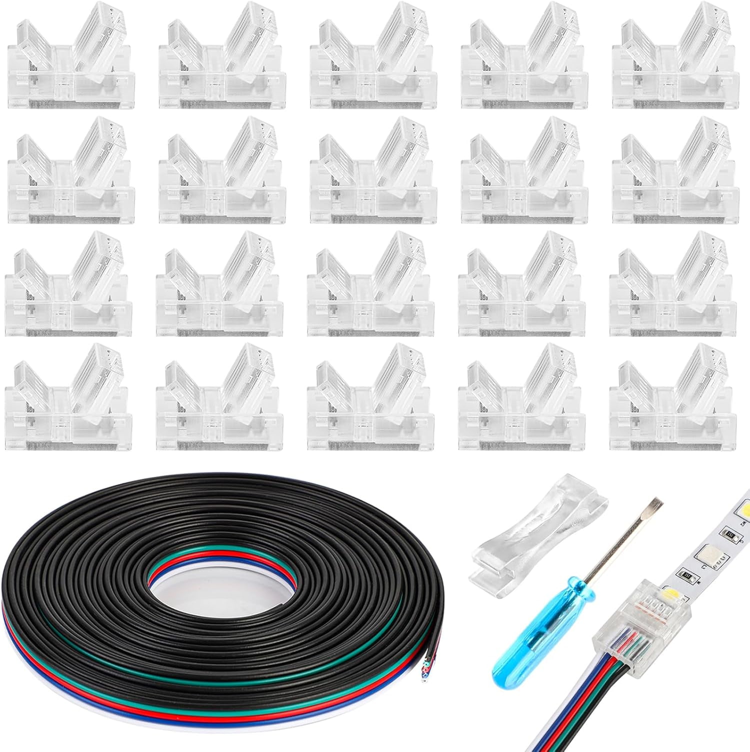 20 5 Pin 10mm RGBW Strip Connectors Solderless with 16.4ft Extension 5 ...
