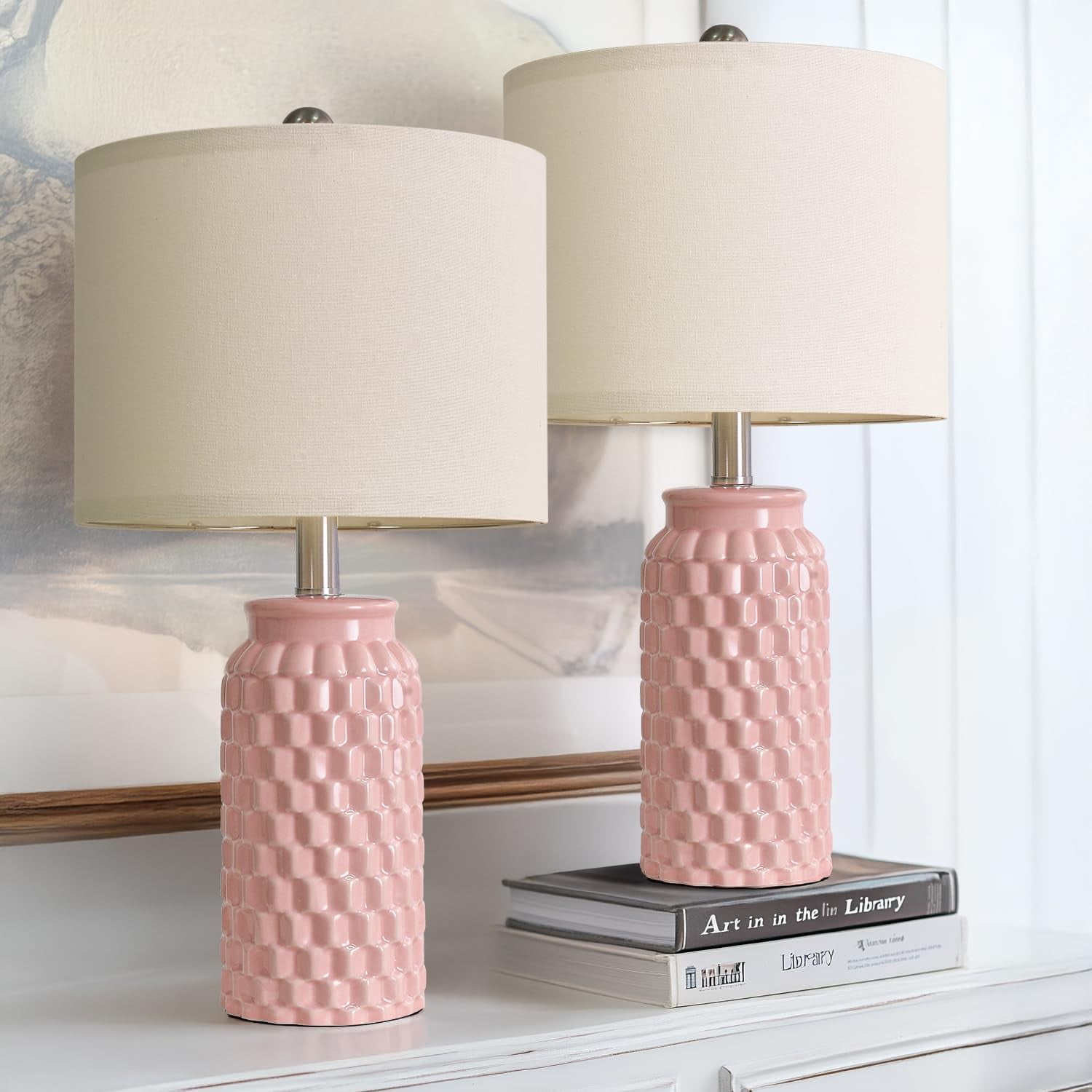 20.5" Pink Table Lamps Set of 2,Modern Farmhouse Bedside Lamps ...