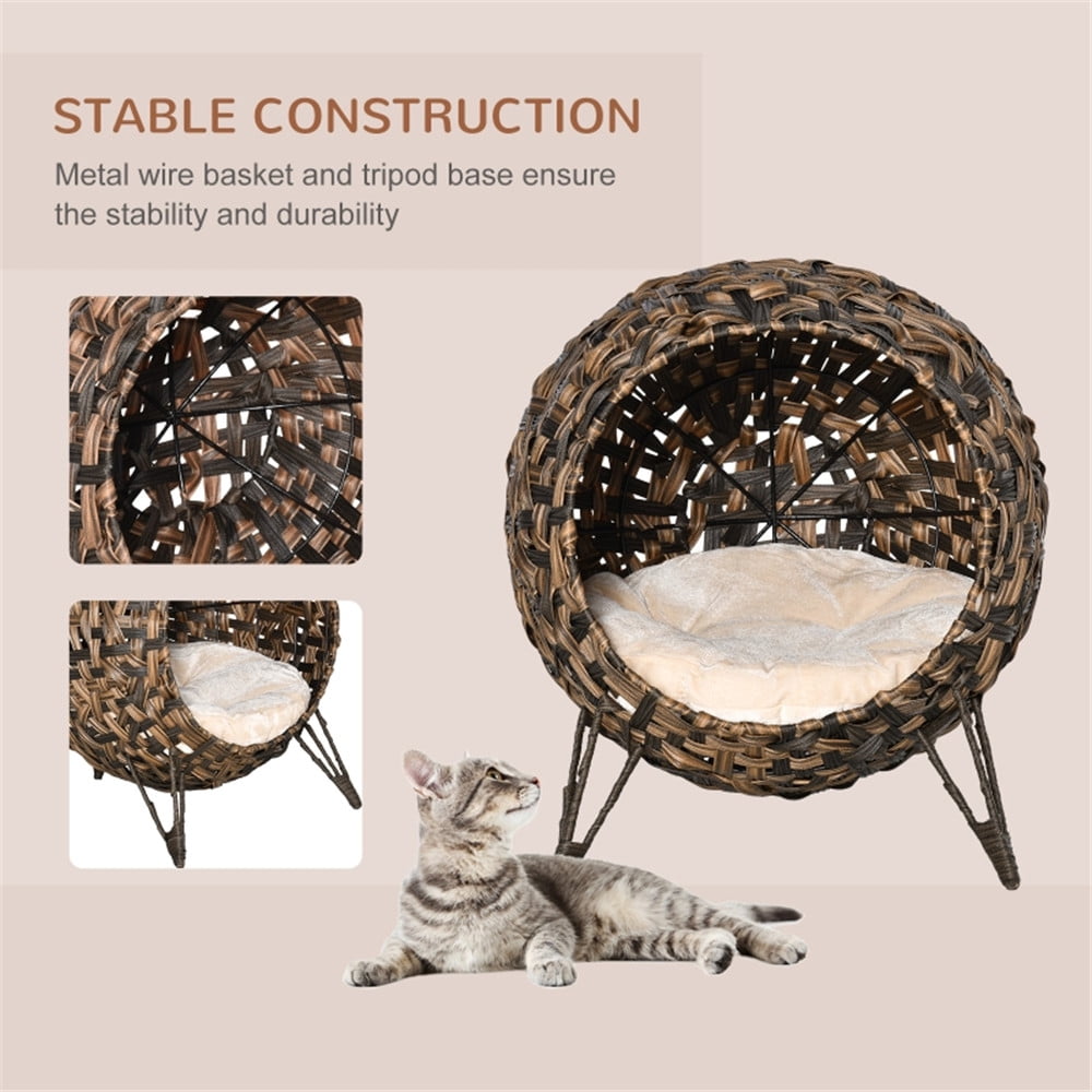 20.5" Rattan Cat Bed, Claw-Proof Rattan Wicker Cat Furniture, Elevated ...