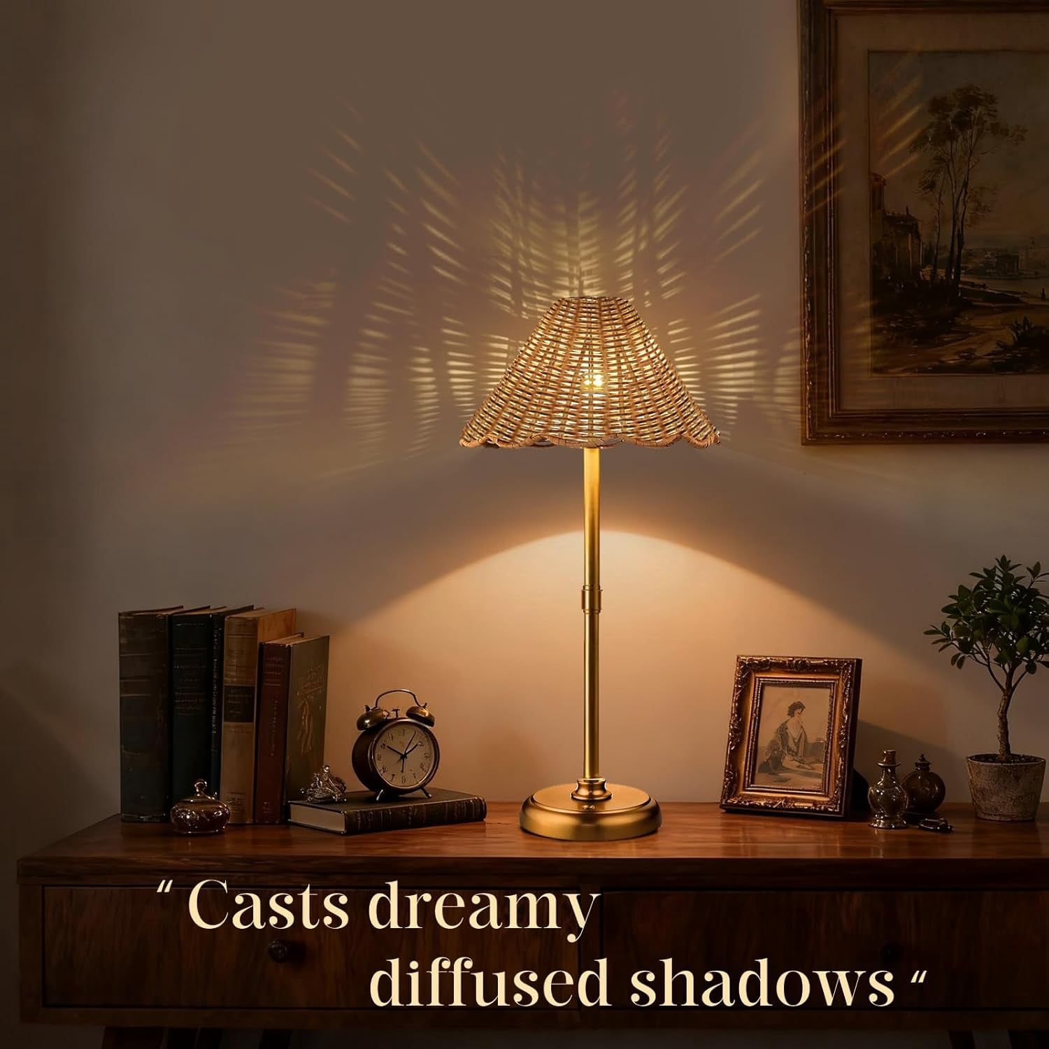 20.5'' Tall Cordless Boho Rattan Table lamp, 5200-mAh Rechargeable ...