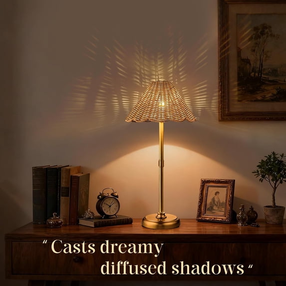 20.5'' Tall Cordless Boho Rattan Table lamp, 5200-mAh Rechargeable ...