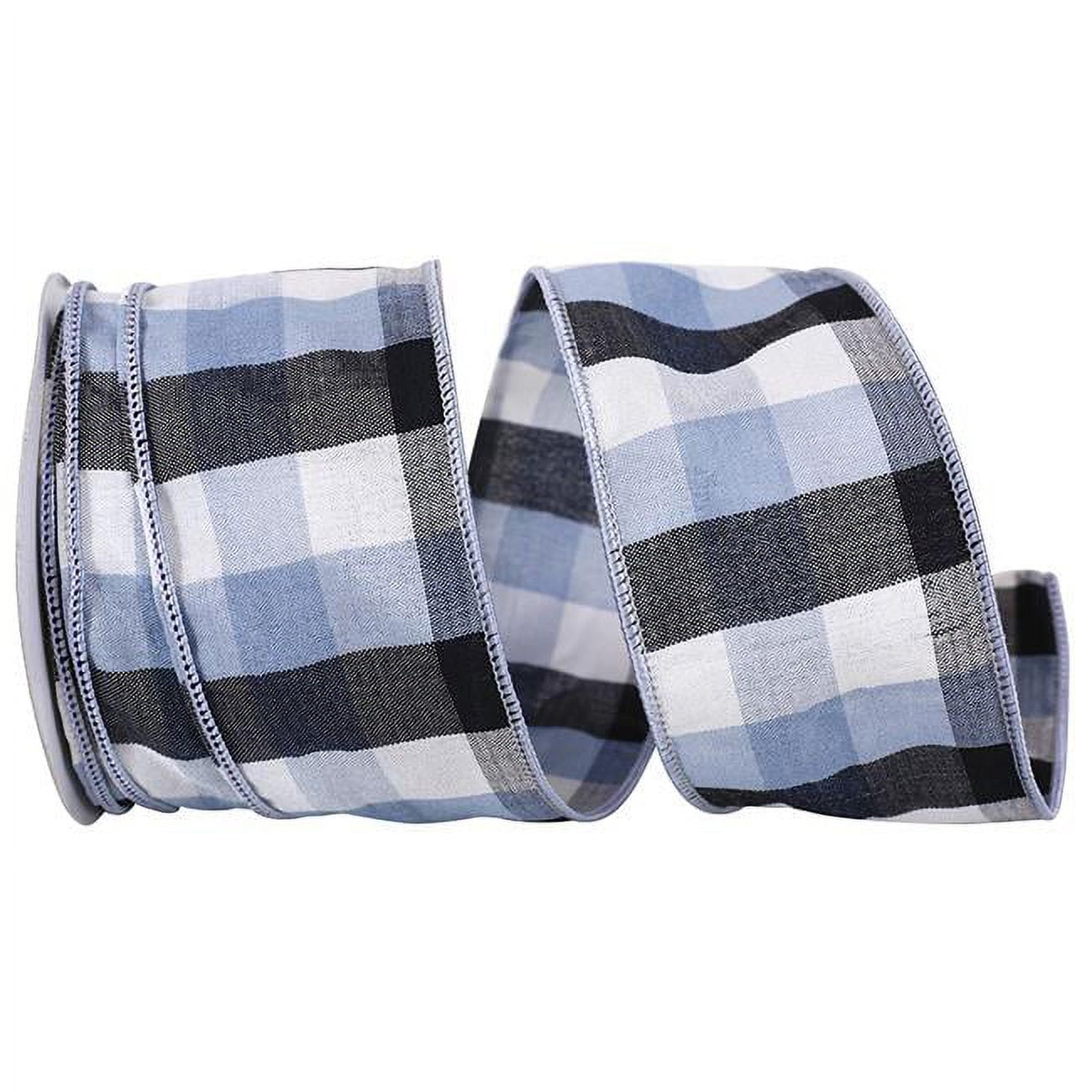 20.5 in. 10 Yards Check Gingham Grand Everyday Wire Edge Ribbon, Blue ...