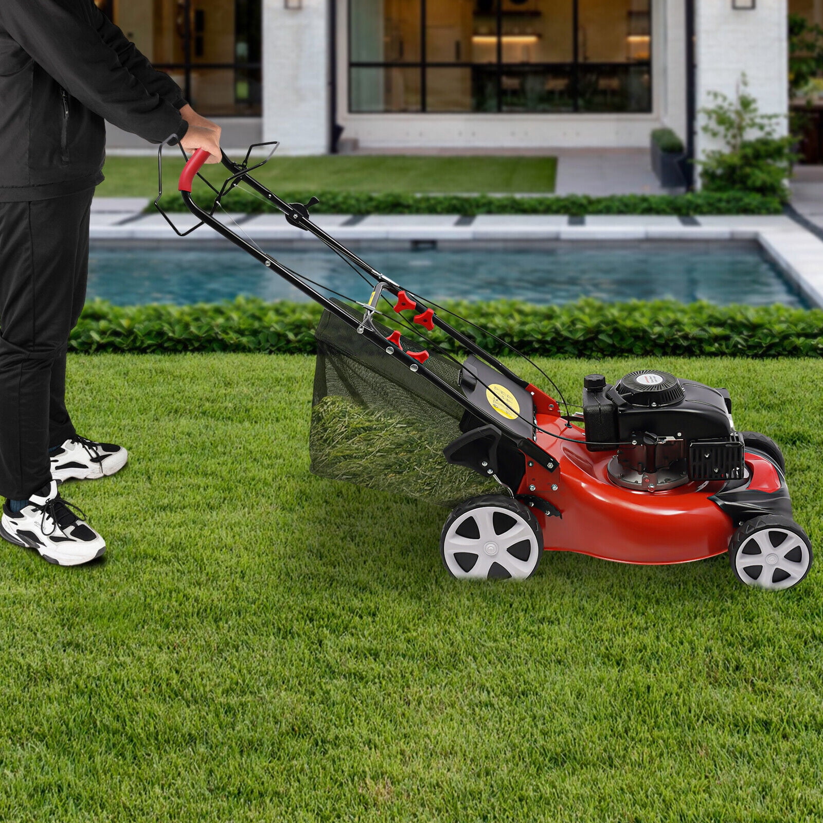 20.5 in 173cc High Wheel FWD Gas Walk Behind Lawn Mower 1.6L 8 Gear 4 ...