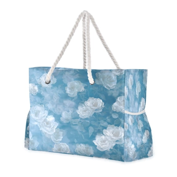 20.5"x15" Large Beach Tote Bag with Rope Handles, Waterproof Nylon ...