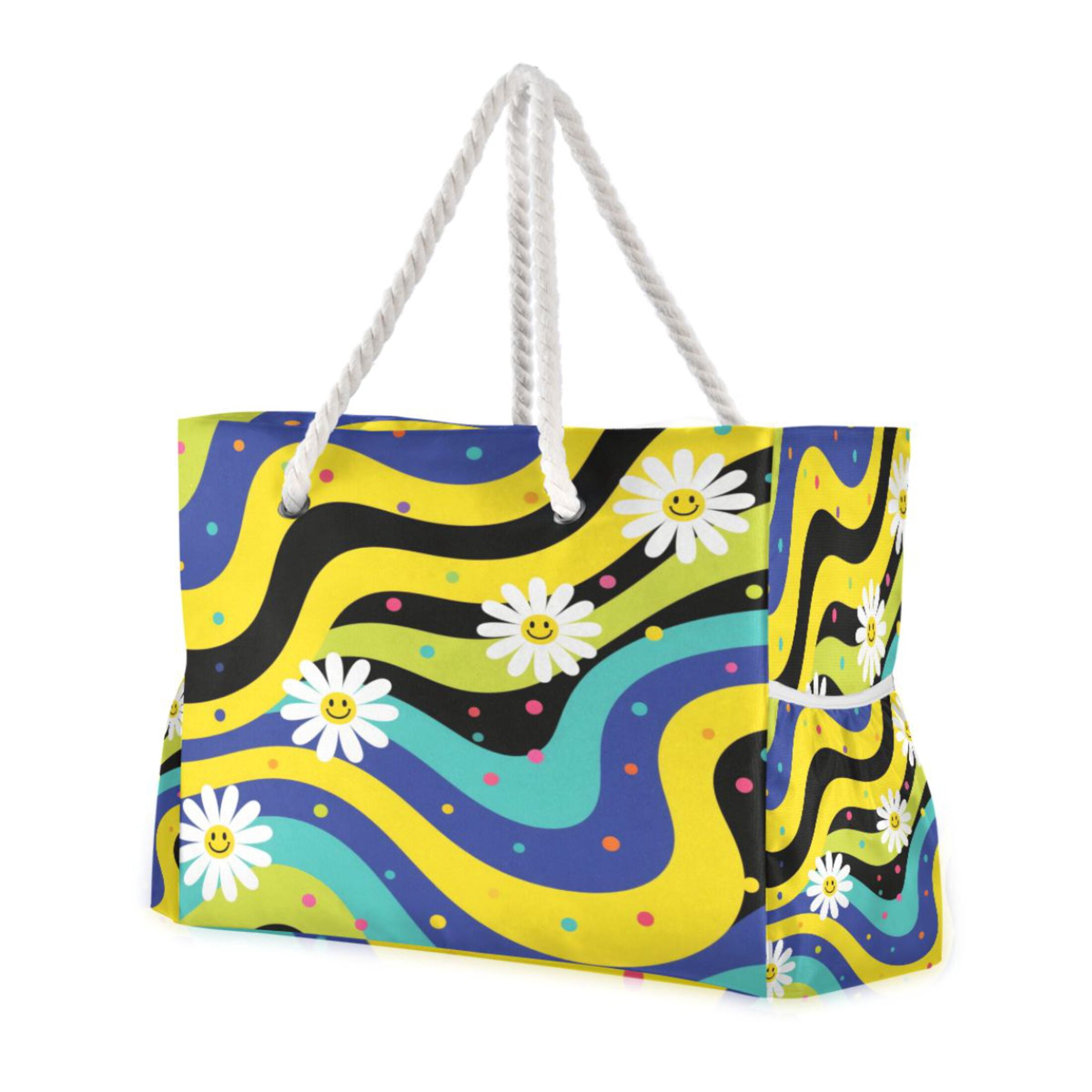 20.5"x15" Large Beach Tote Bag with Rope Handles, Waterproof Nylon ...