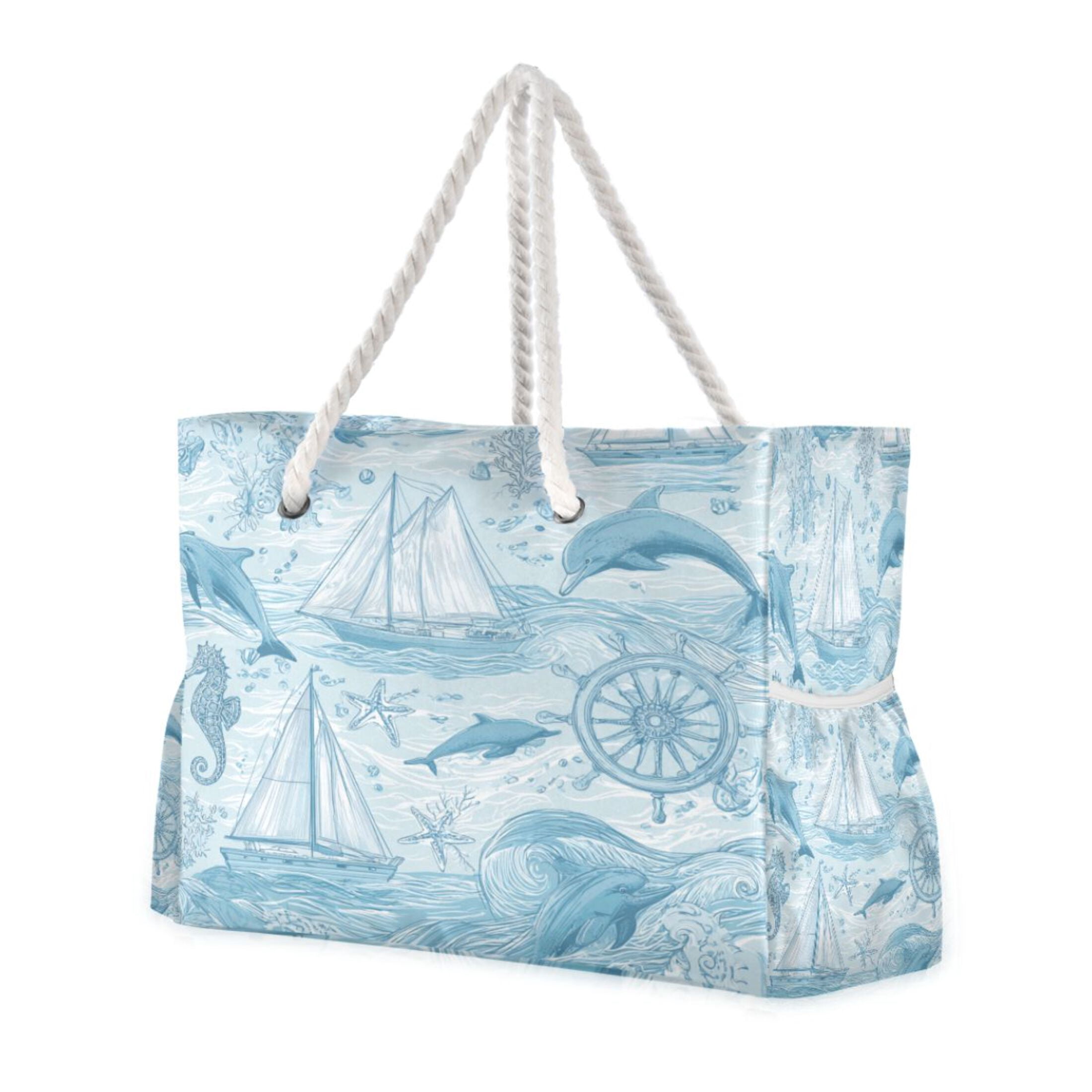20.5"x15" Large Beach Tote Bag with Rope Handles, Waterproof Nylon ...