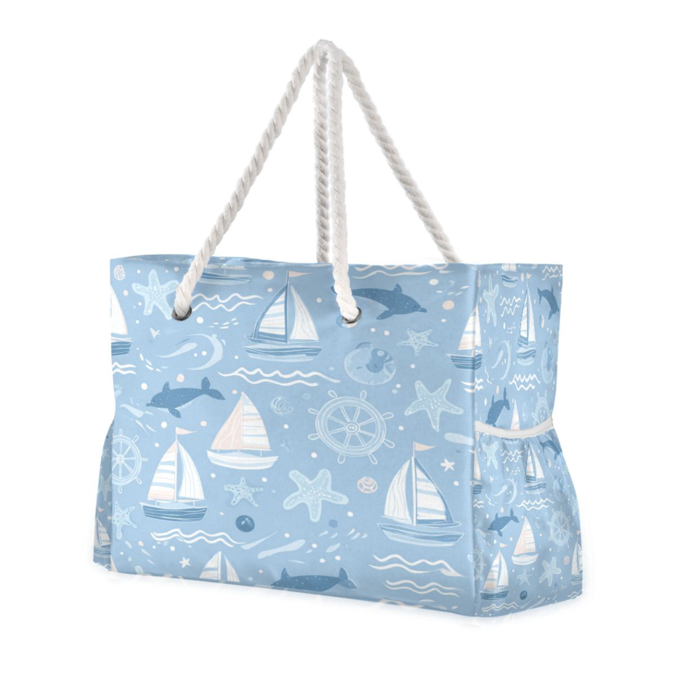20.5"x15" Large Beach Tote Bag with Rope Handles, Waterproof Nylon ...
