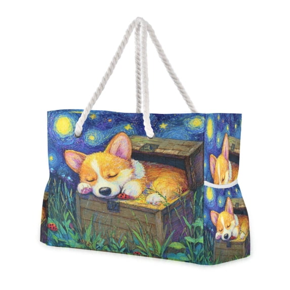 20.5"x15" Large Beach Tote Bag with Rope Handles, Waterproof Nylon ...