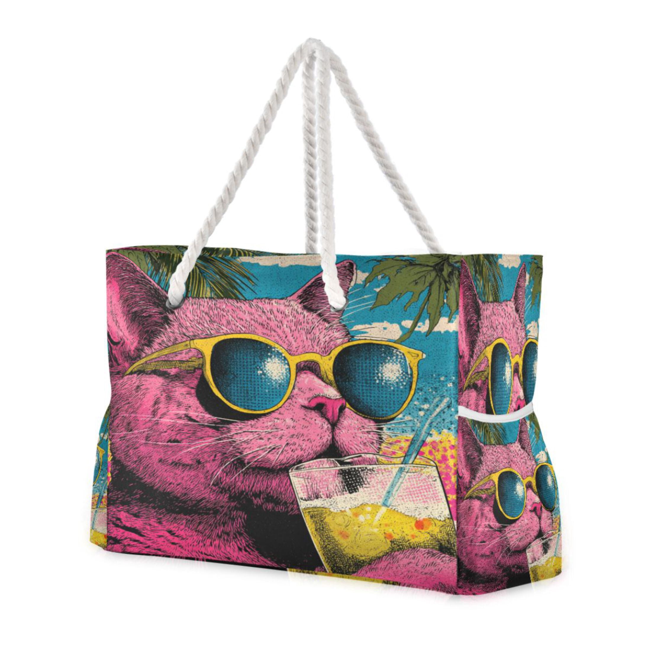 20.5"x15" Large Beach Tote Bag with Rope Handles, Waterproof Nylon ...