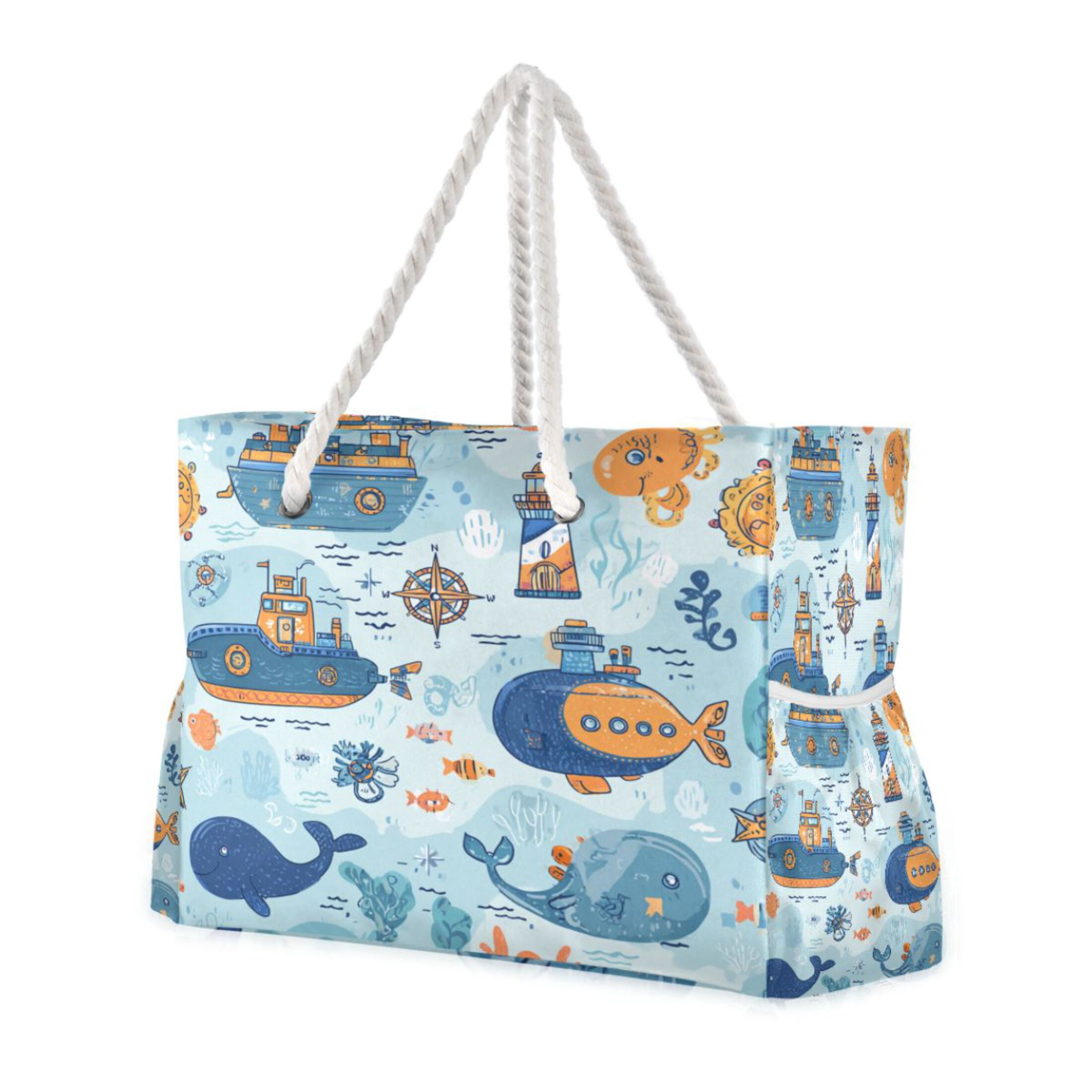 20.5"x15" Large Beach Tote Bag with Rope Handles, Waterproof Nylon ...