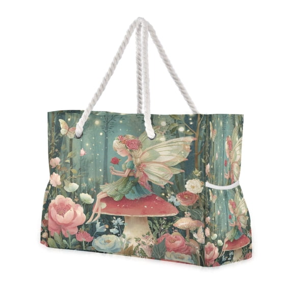 20.5"x15" Large Beach Tote Bag with Rope Handles, Waterproof Nylon ...