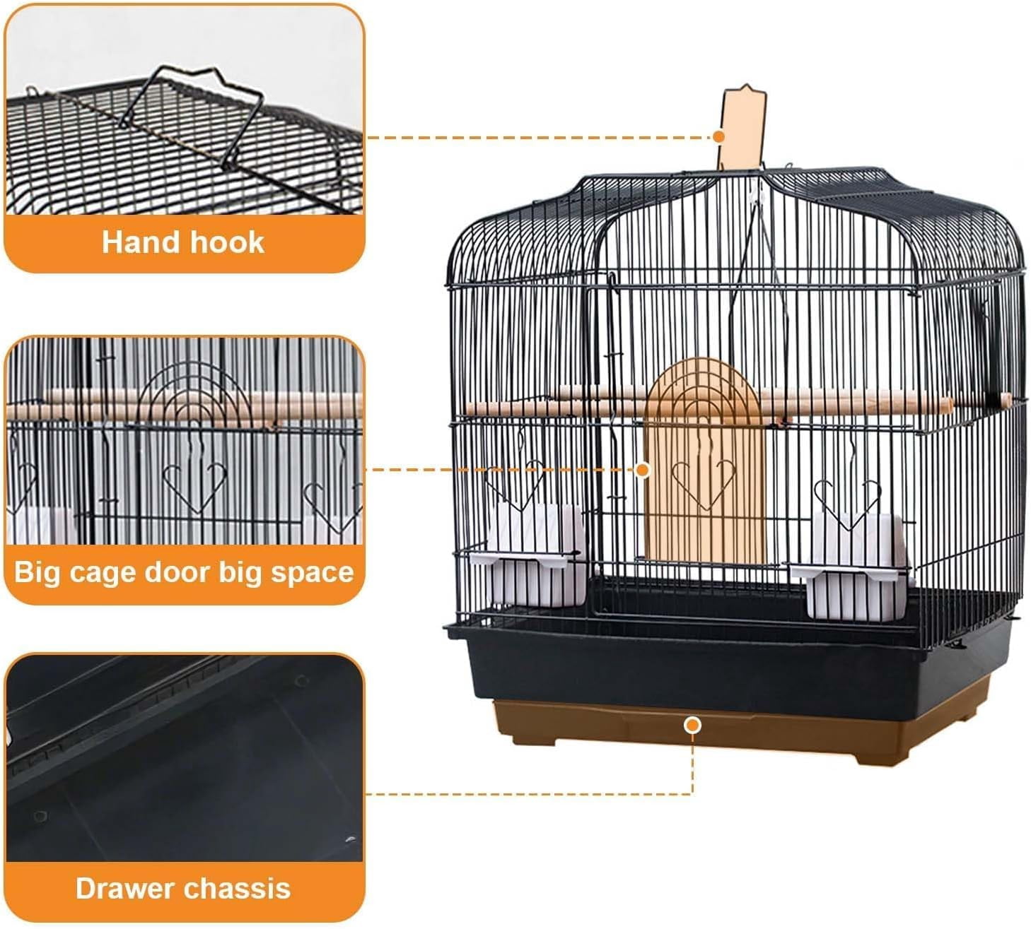 20.5"x18.1"x14.2" Portable Bird Travel Cage with Handle, Metal Carrier ...