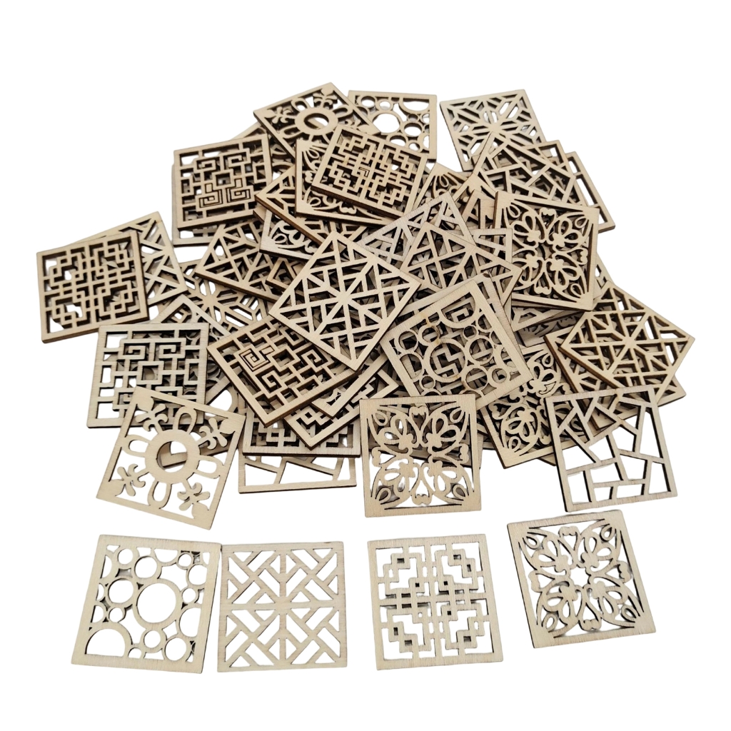 20/50/100Pcs Wooden Squares Cutout 4x4CM Unfinished Wood Slices For Kid ...