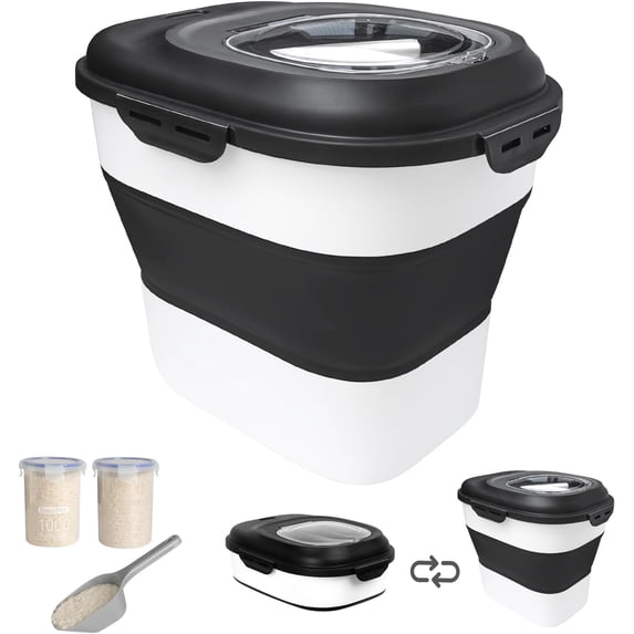 20-50 Lbs Food Storage Container, Collapsible Rice Keeper with Wheels ...