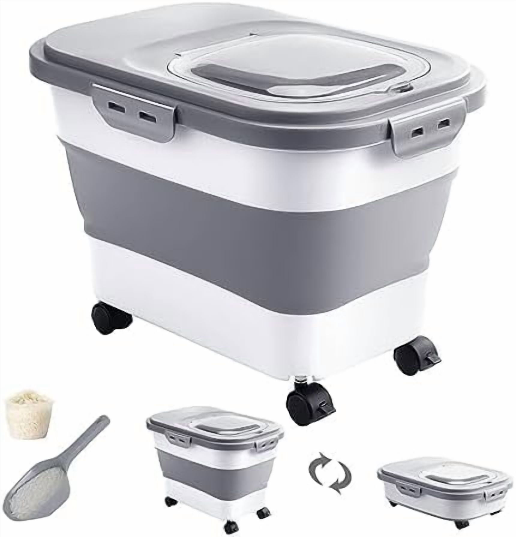 20-50 Lbs Food Storage Container With Wheel, Airtight Locking Lid ...