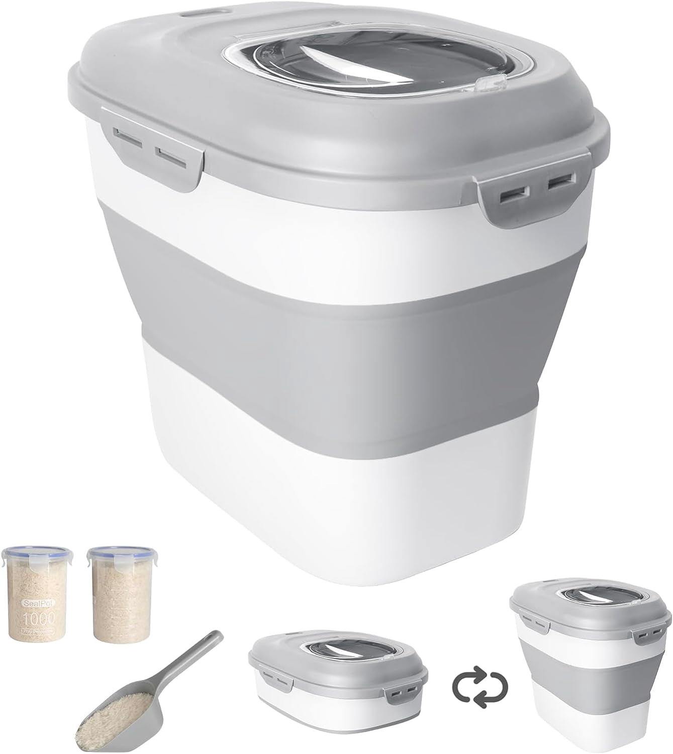 20-50 Lbs Food Storage Container With Wheel, Airtight Locking Lid ...