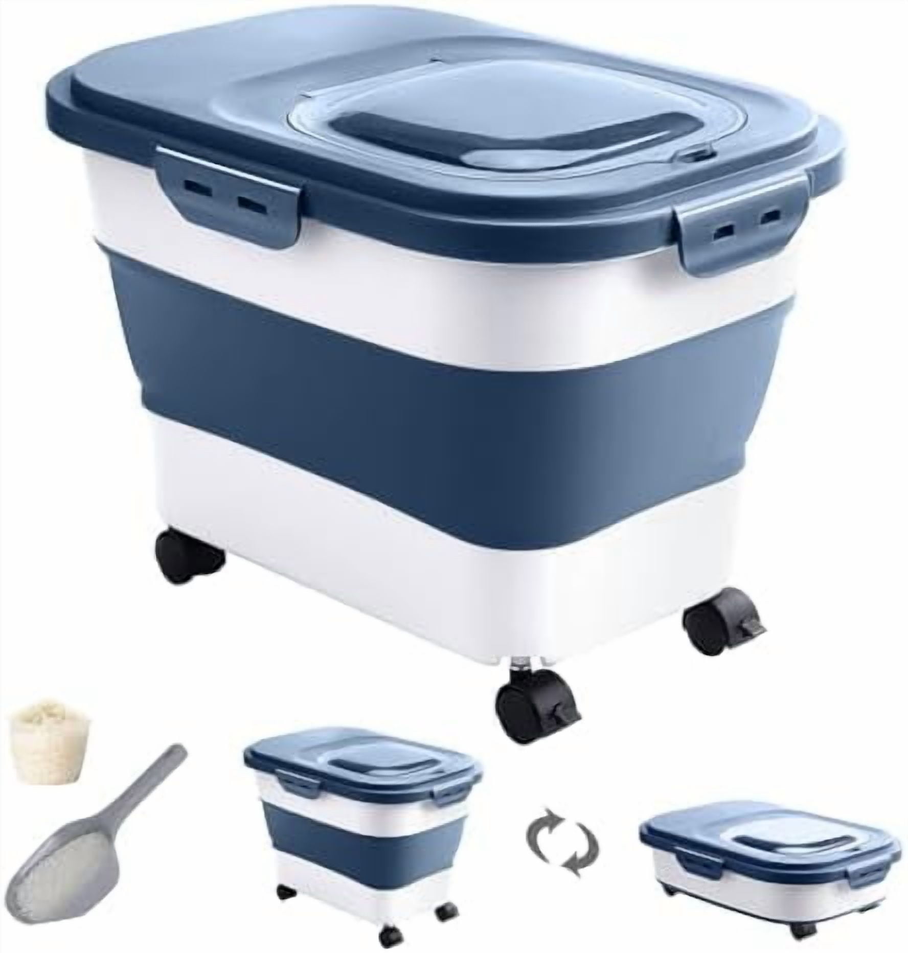20-50 Lbs Food Storage Container With Wheel, Airtight Locking Lid ...