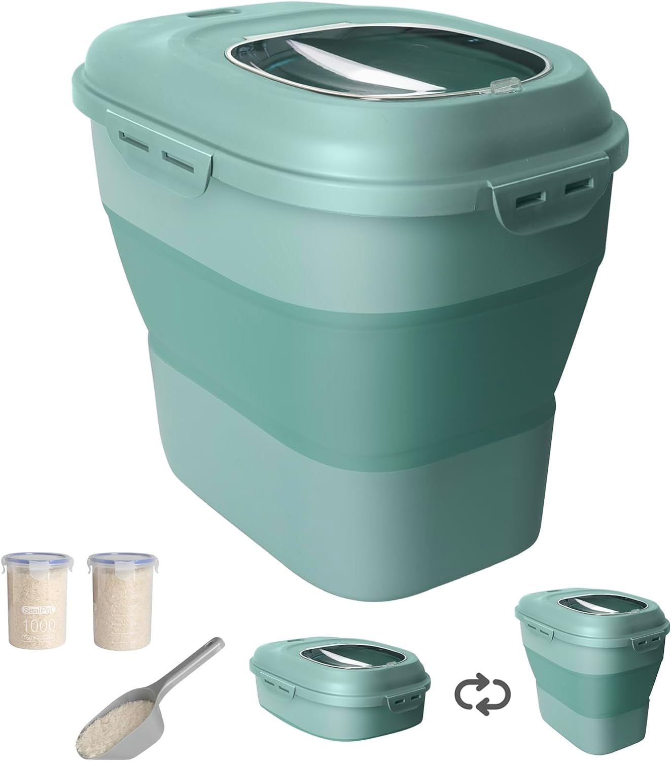 20-50 Lbs Food Storage Containers,Collapsible Rice Container with Wheel ...