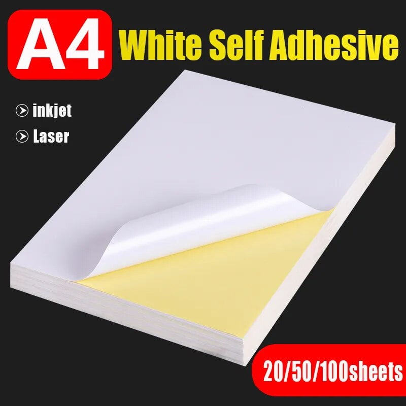20 50 Sheets A4 White Self Adhesive Sticker Label Matte Glossy Surface ...