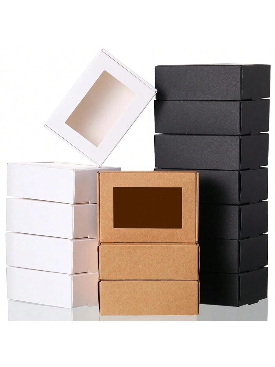 20/50PCS Mini Kraft Paper Gift Boxes with Window - 3.34 x 2.36 x 1.18 ...
