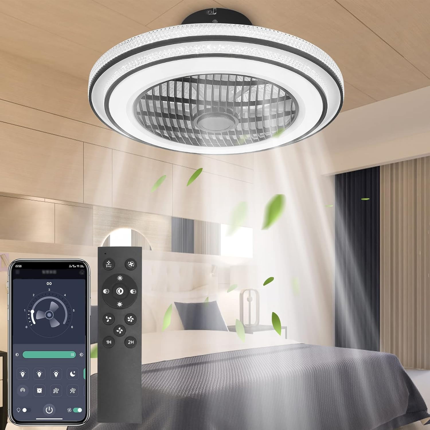 20.5in Ceiling Fan with Light Round Pendant Fan Lamp 30W LED Ceiling ...