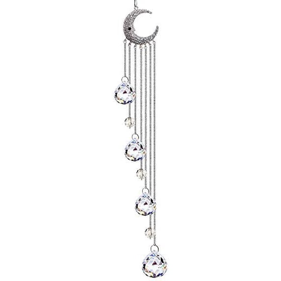 20.5inch Hanging Clear Crystal Suncatcher Ornaments with Moon Decor ...