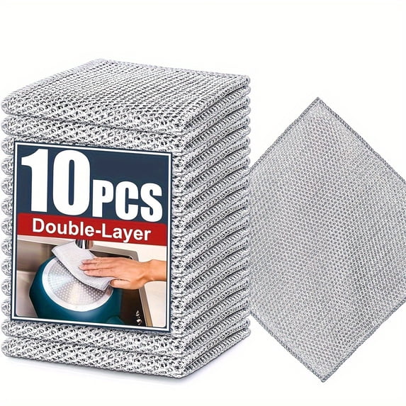 20-5pcs Thickened Steel Wire Cleaning Cloth Non-Scratch Double-layer ...