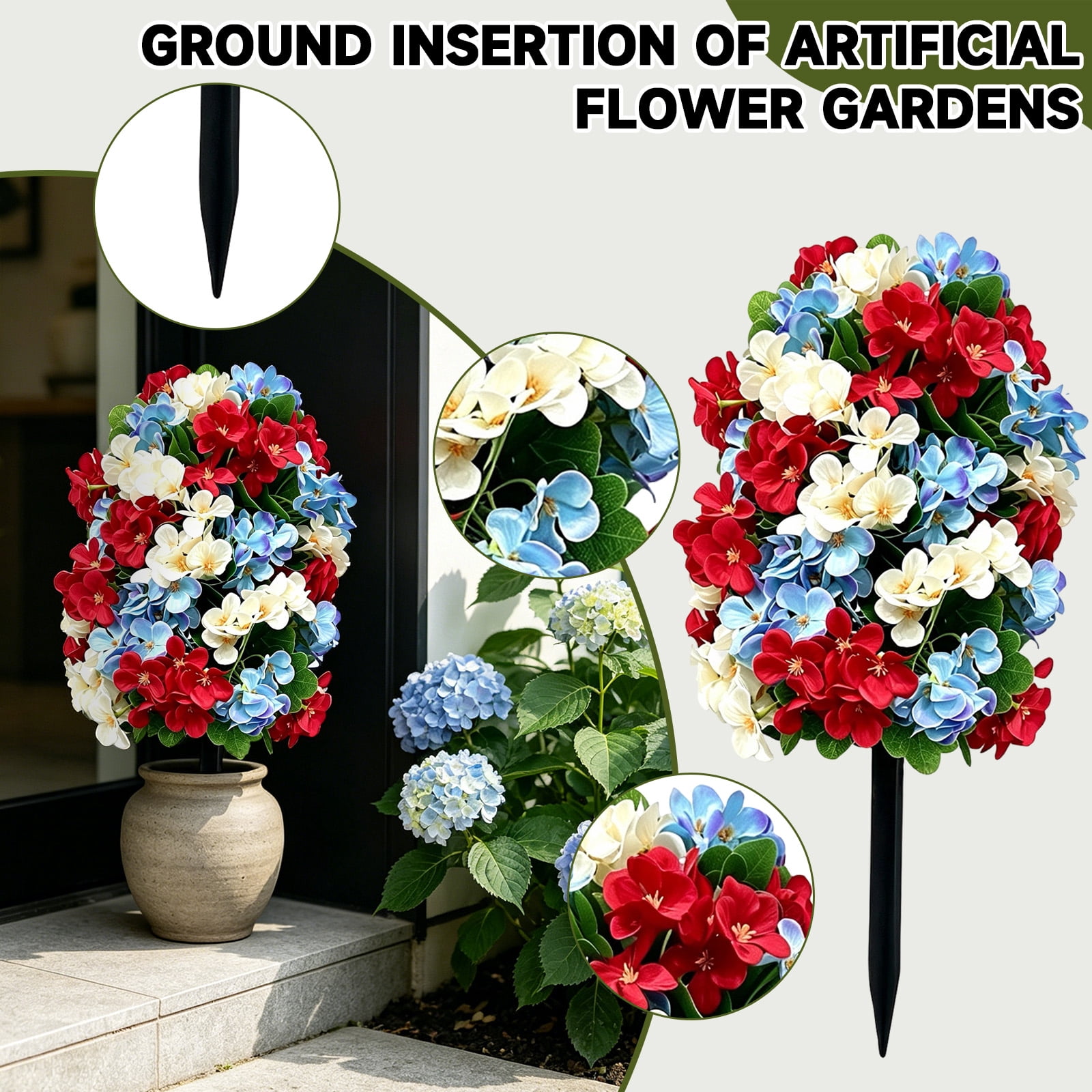 20.5x10" Patriotic 4th of July Artificial Hydrangea Stake, Red White ...